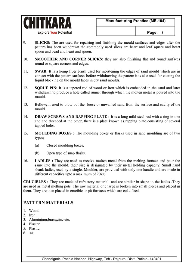 Manufacturing Practice - Lab Manual - B.Tech. - Mechanical Engineering ...