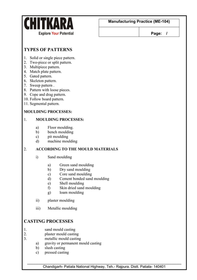 Manufacturing Practice - Lab Manual - B.Tech. - Mechanical Engineering ...