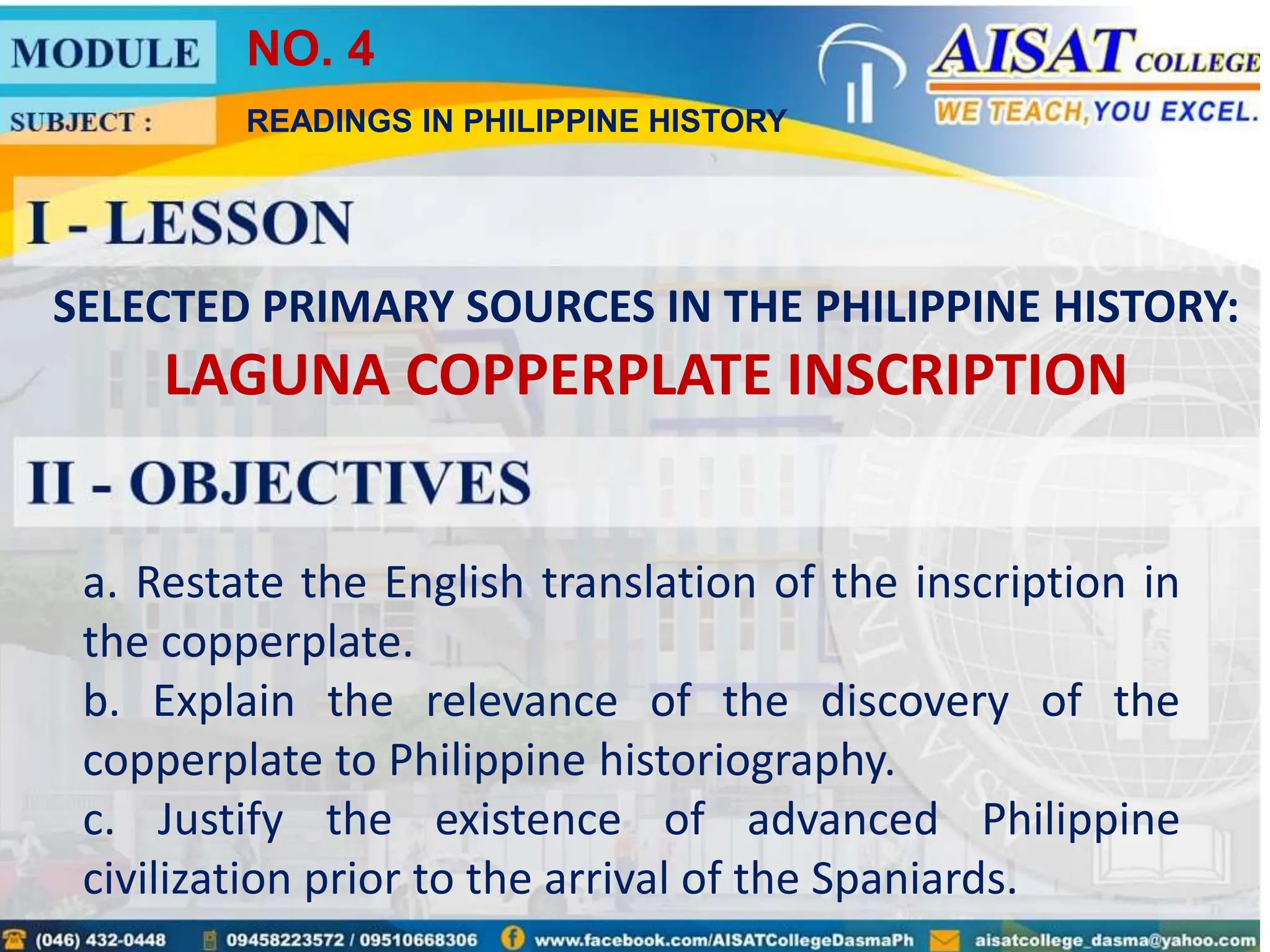 Laguna Copperplate Inscription - Readings in Philippine History | PPTX