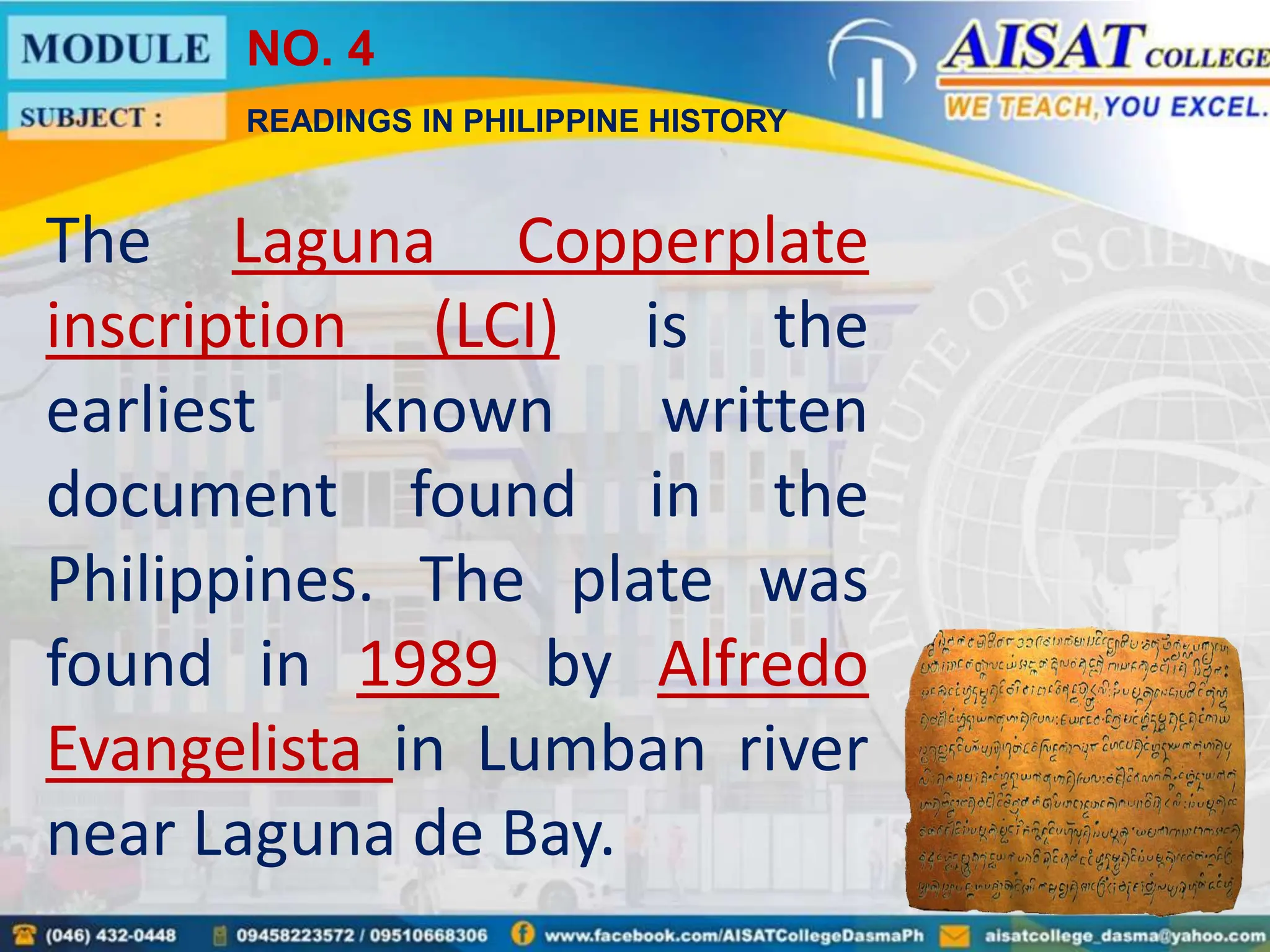 Laguna Copperplate Inscription - Readings in Philippine History | PPTX