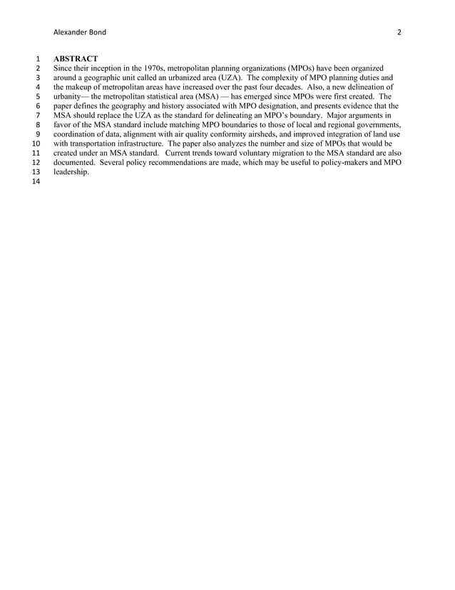 Establishing an MPO Boundary: the MSA vs. UZA Standard | PDF