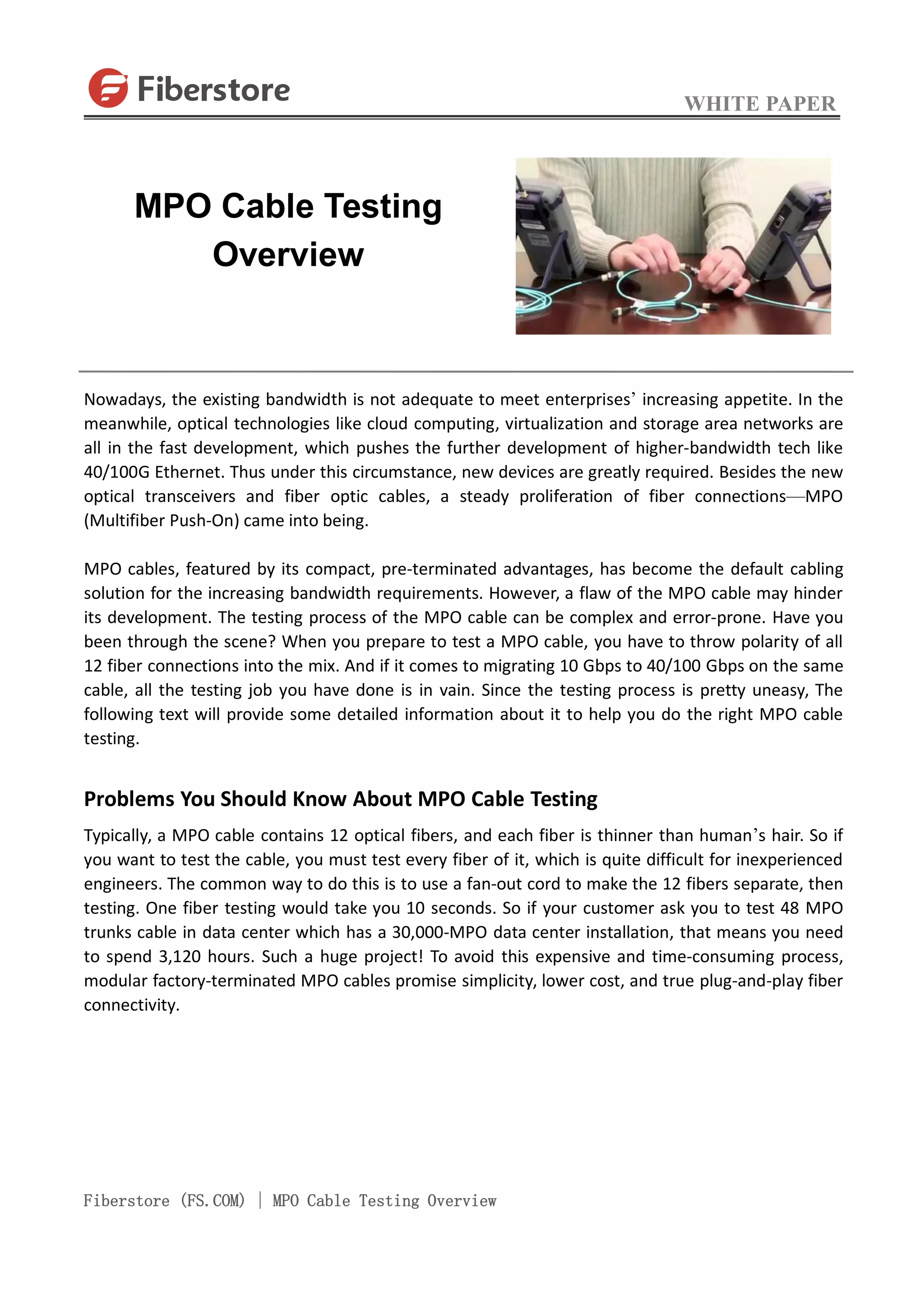 Mpo cable testing overview | PDF