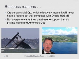 Elephants vs. Dolphins: Comparing PostgreSQL and MySQL for use in the ...