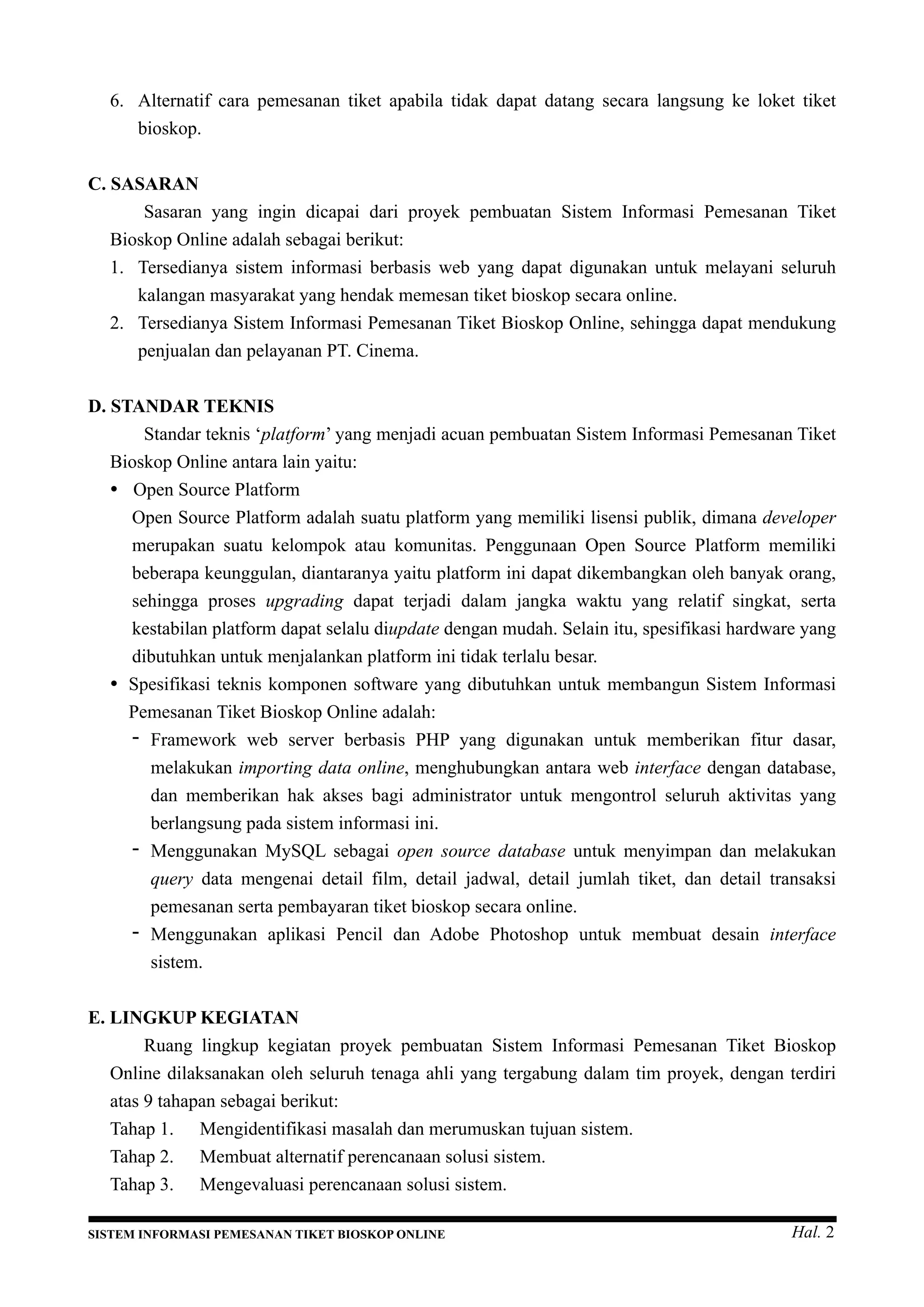 Proposal Sistem Informasi Pemesanan Tiket Bioskop Online Pdf 