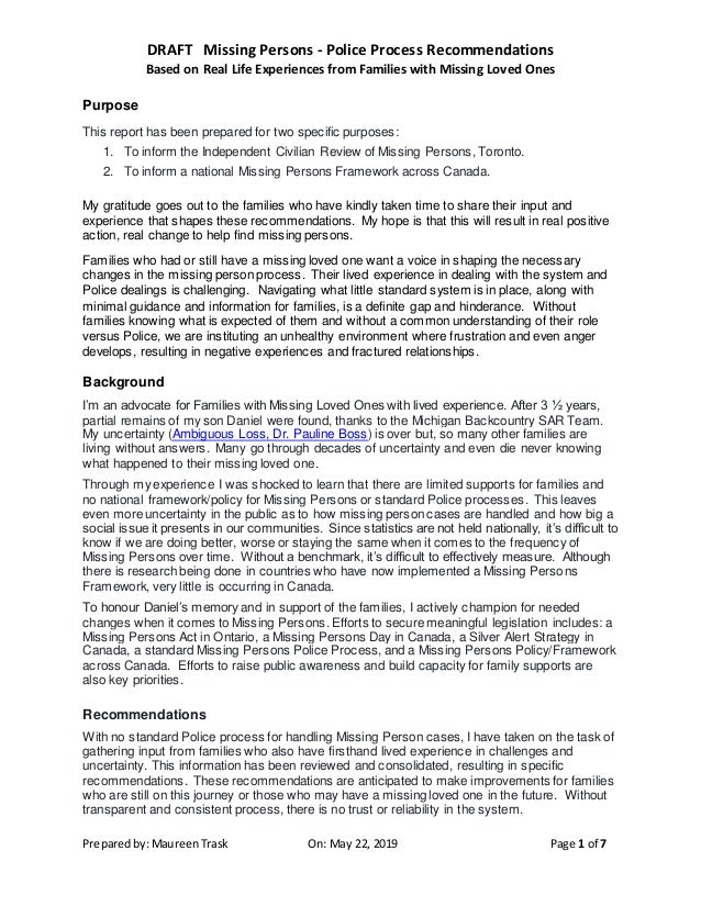 Missing Persons - Police Process Recommendations