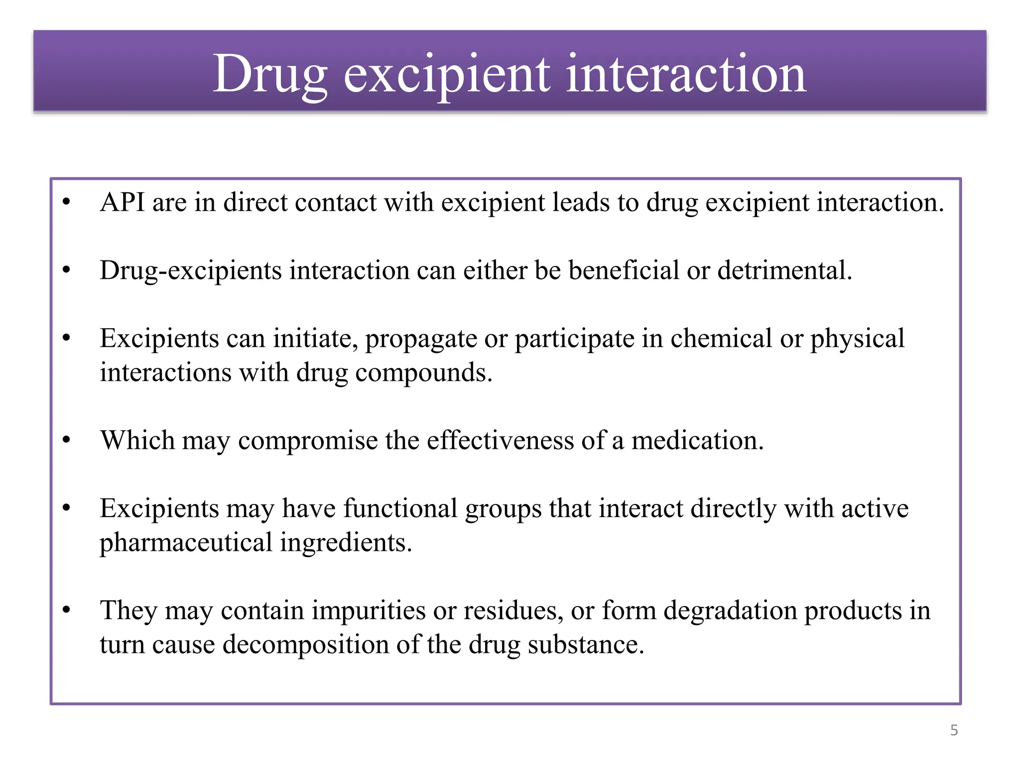 Drug excipient interaction modern pharmaceutics | PPTX