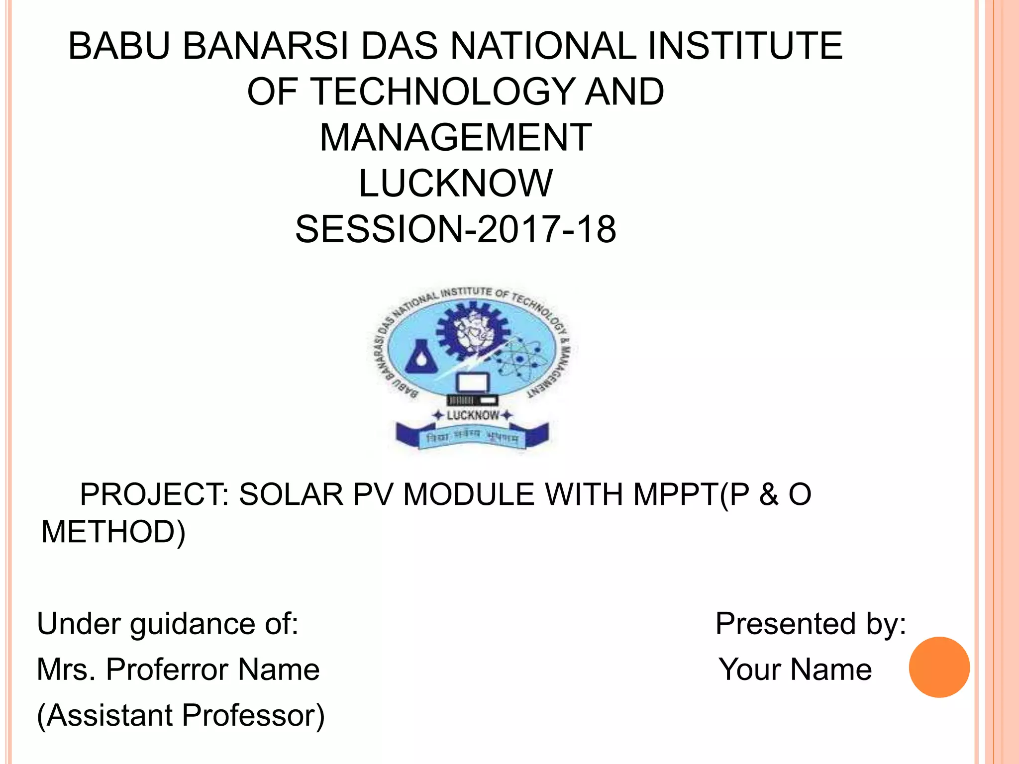 Solar Pv Model With Mppt P And O Method Pptx Computer Software And Applications Computing