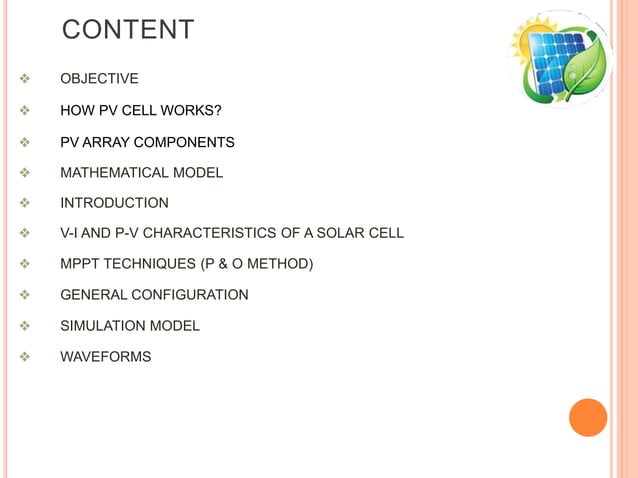Solar Pv Model With Mppt P And O Method Pptx Computer Software And Applications Computing