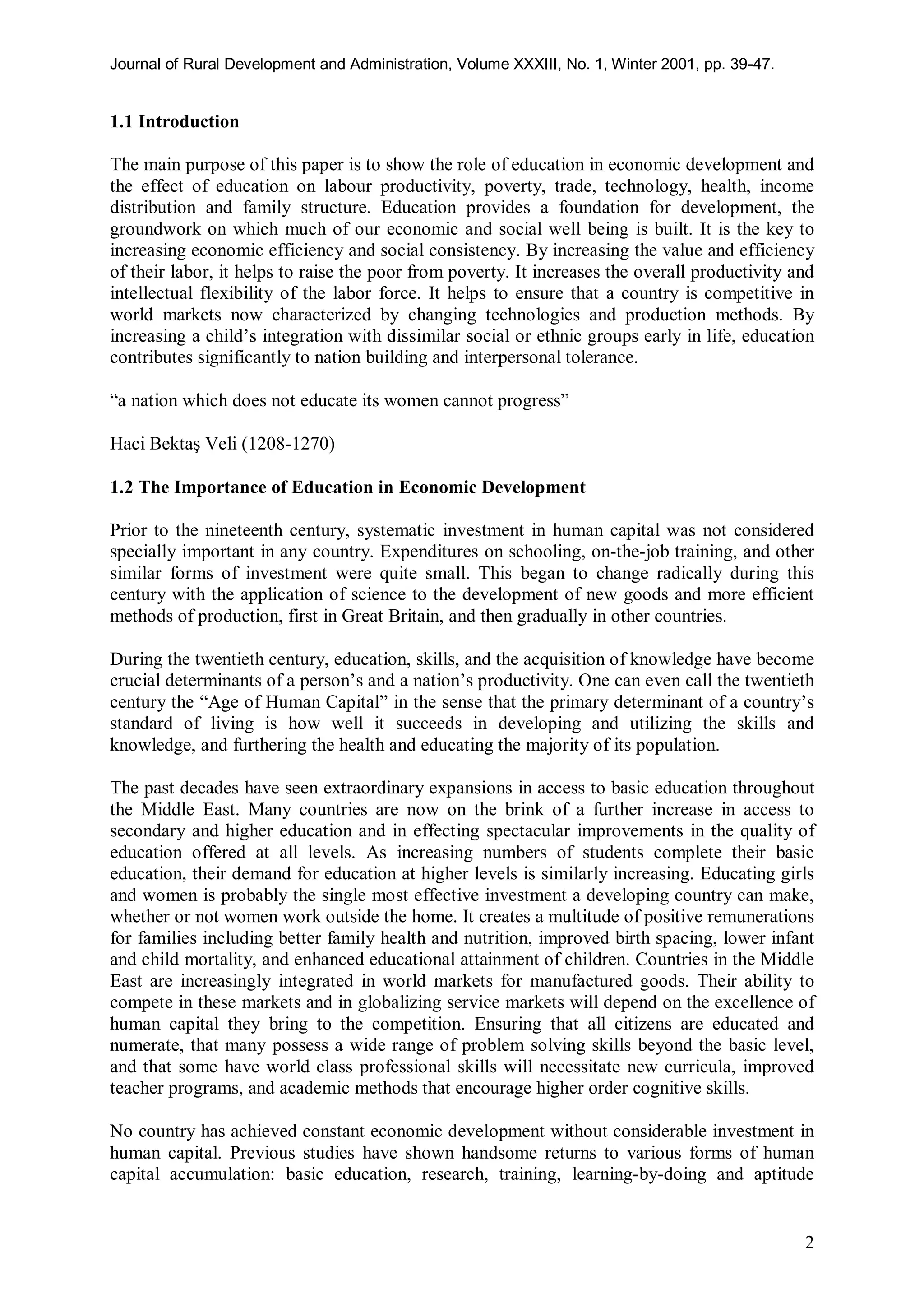 The role of education in economic development | PDF