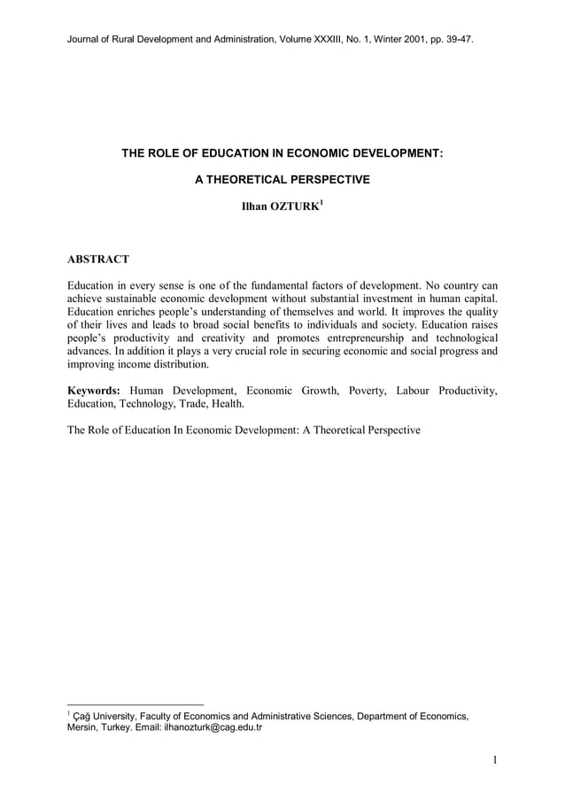 The role of education in economic development | PDF