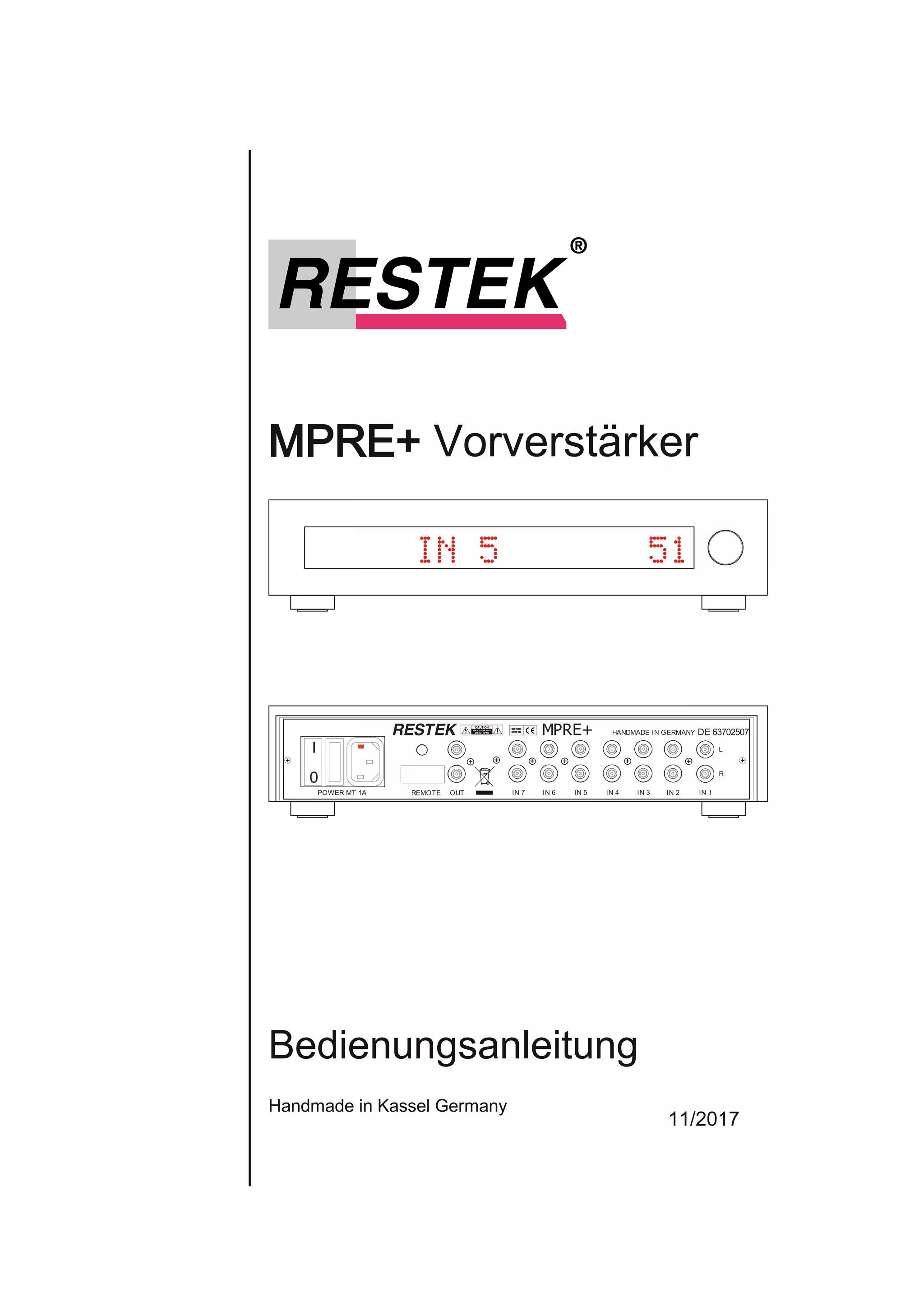 Bedienungsanleitung RESTEK MPRE+ | PDF
