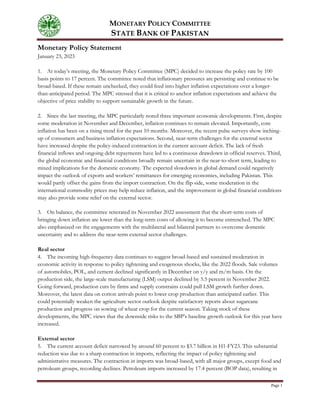 Monetary Policy 1st quarter 2023 | PDF