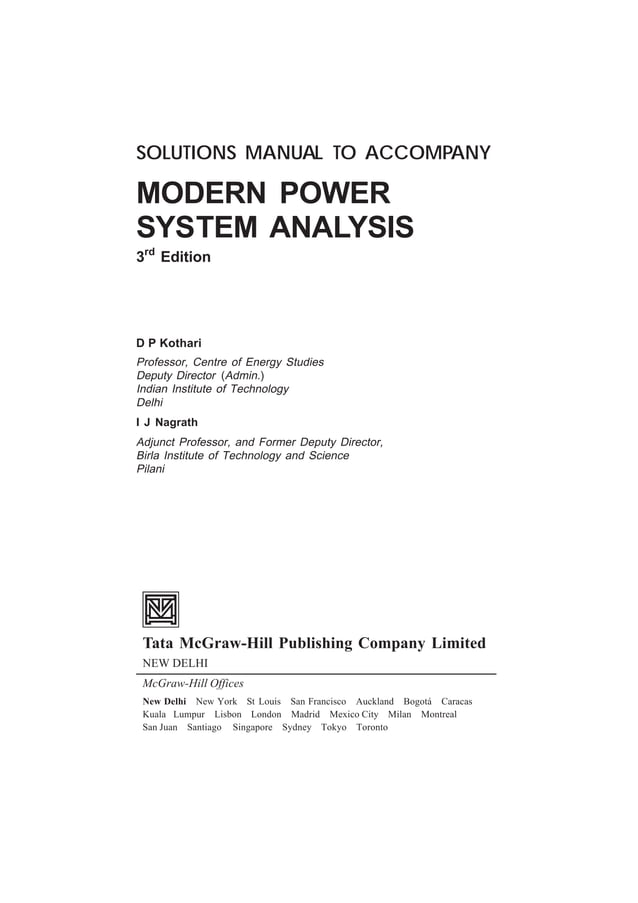 Modern power system analysis. By D.P. and Nagrath, I.J., 2003. Tata McGraw-Hill Publishing ...