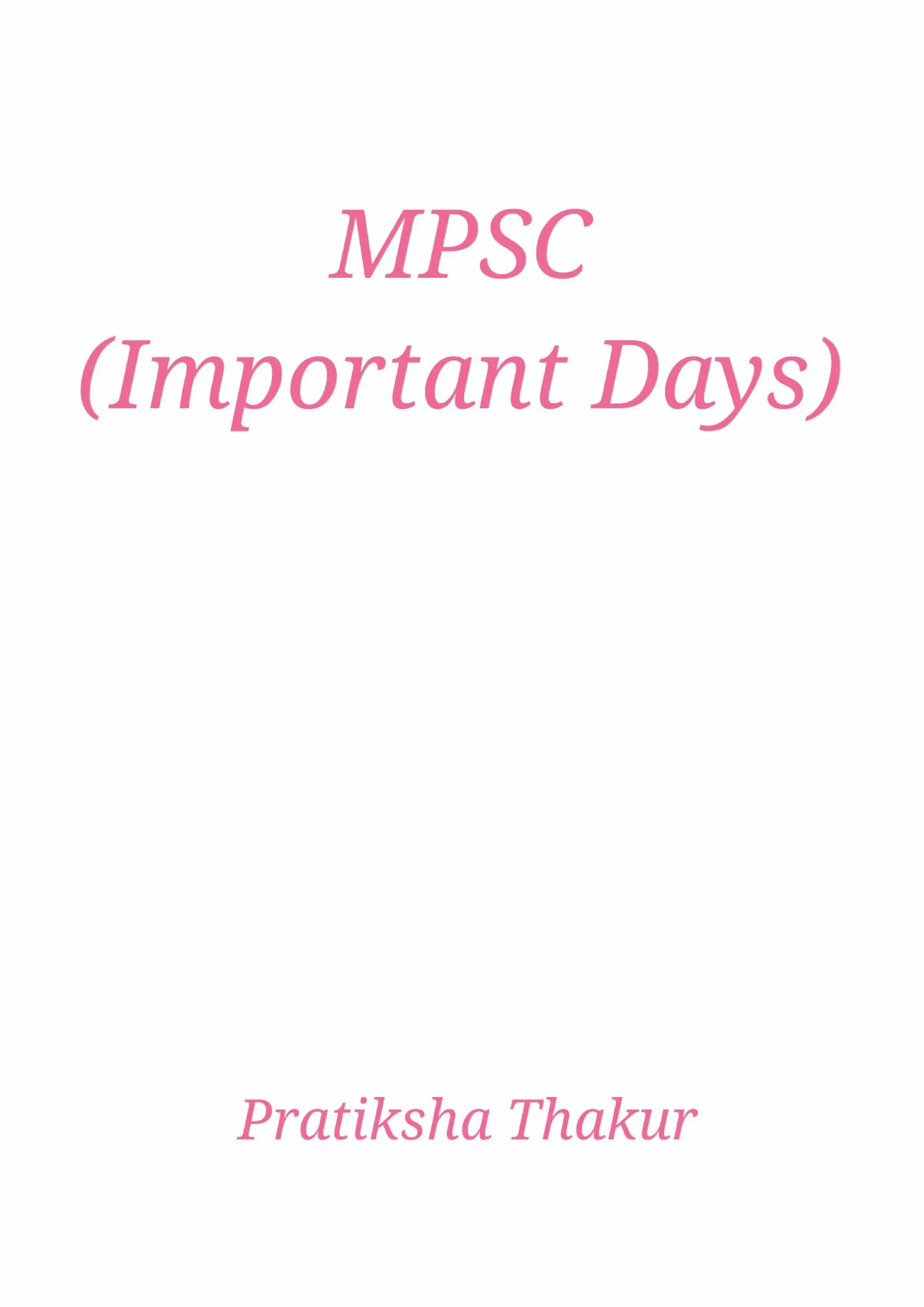 MPSC (Important Days) | PDF