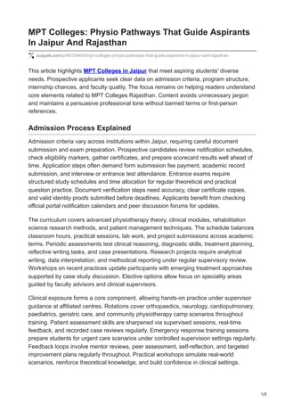 MPT Colleges Physio Pathways That Guide Aspirants In Jaipur And ...