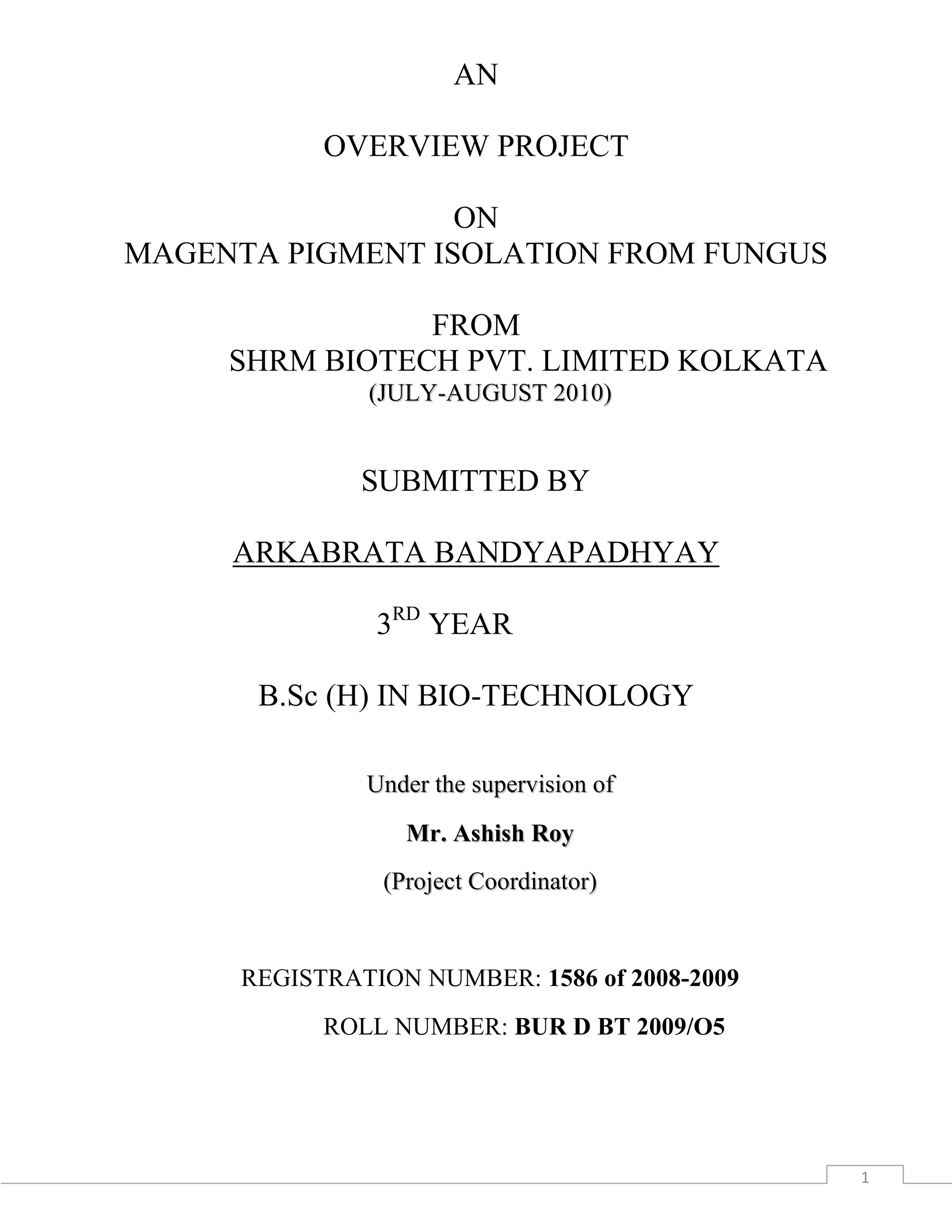 Magenta Pigment Isolation From Fungus | DOCX