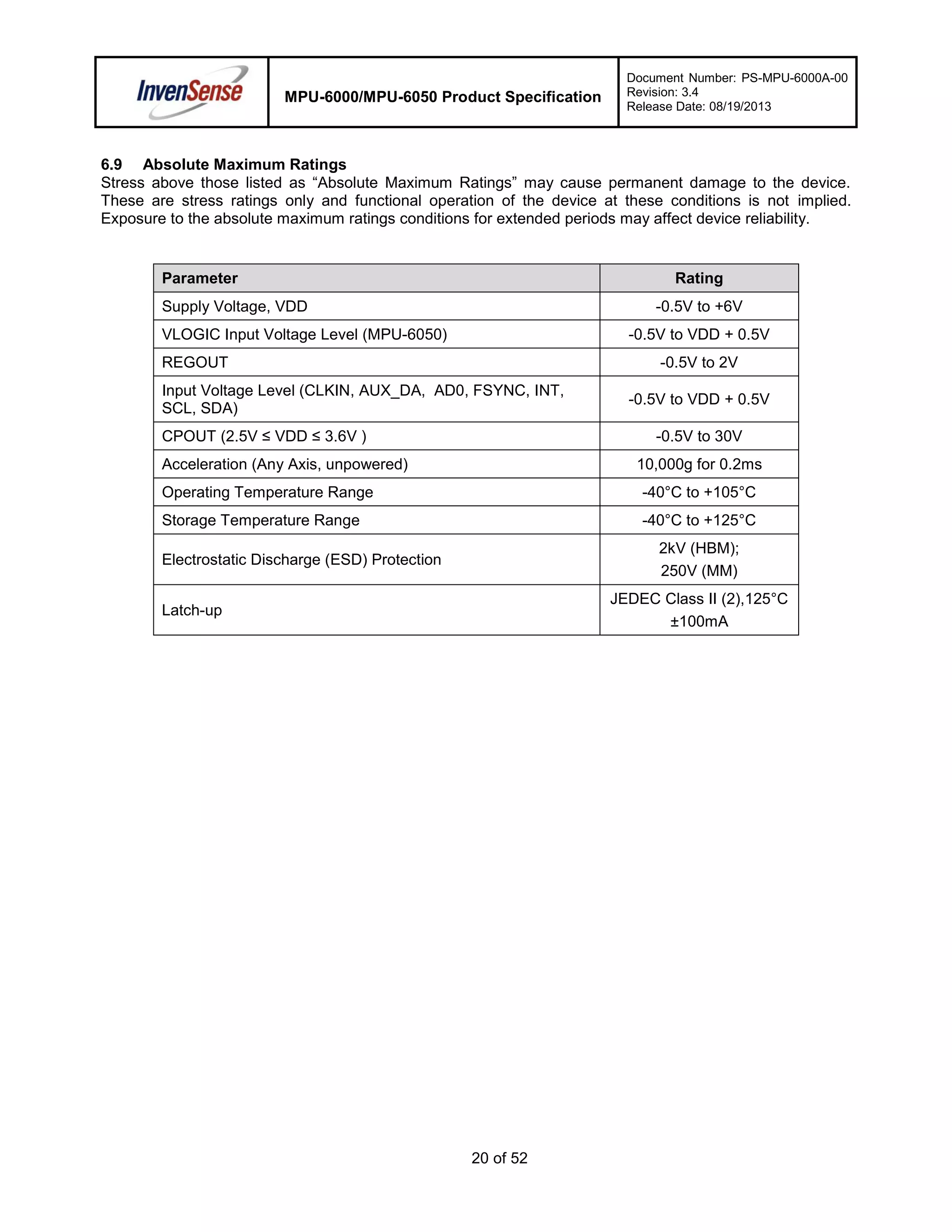 Mpu 6050 data-sheet | PDF