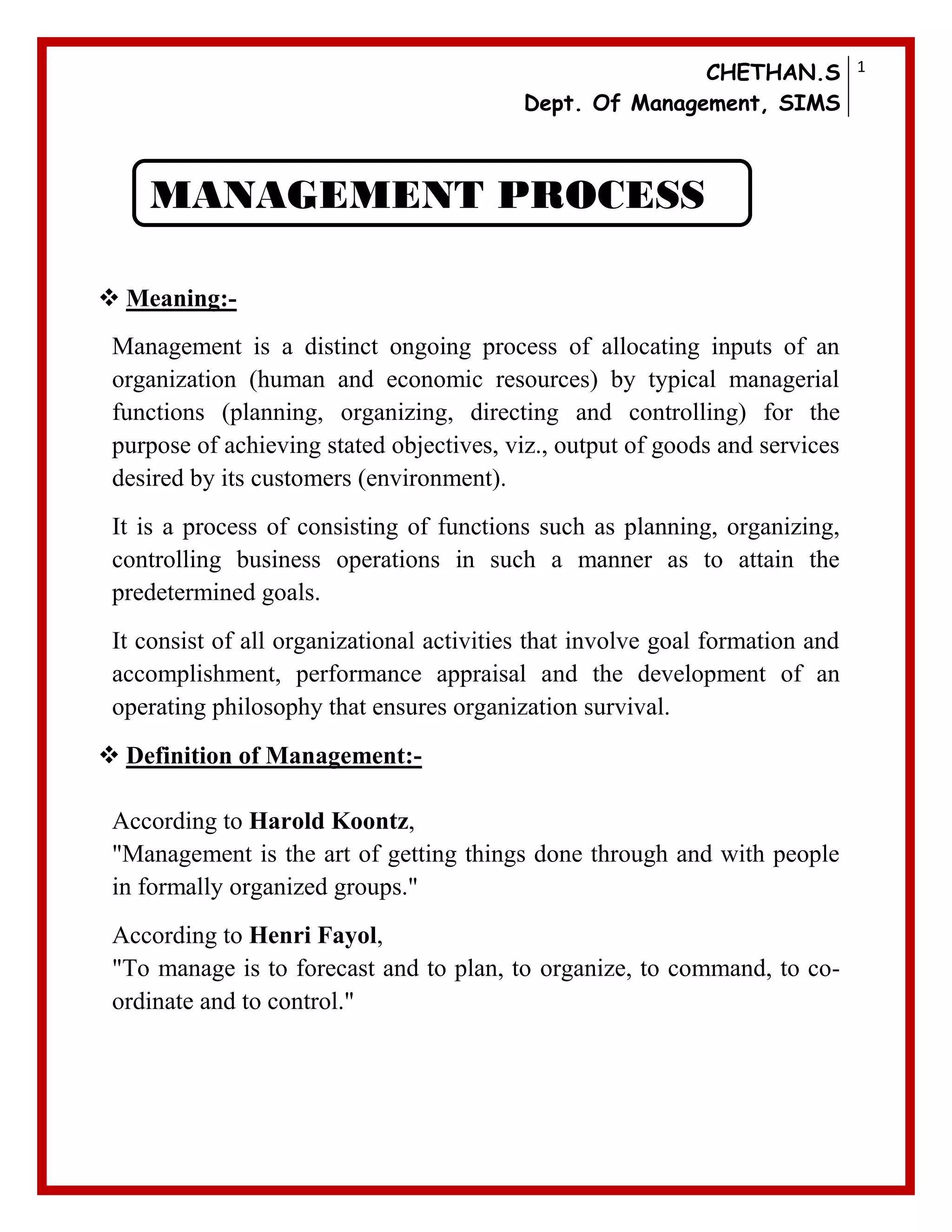 Management process unit -1 | PDF