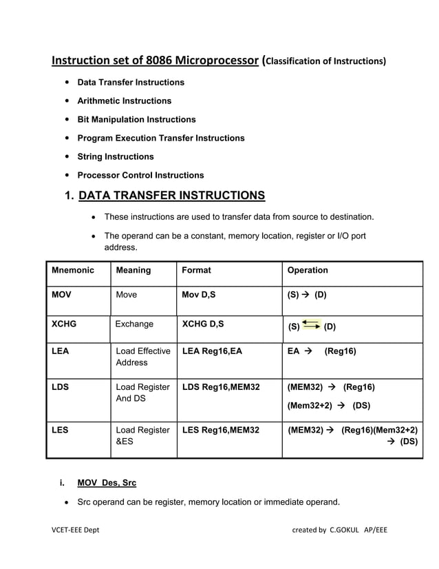 Instruction set of 8086 Microprocessor | PDF Instruction set of 8086 Microprocessor | PDF