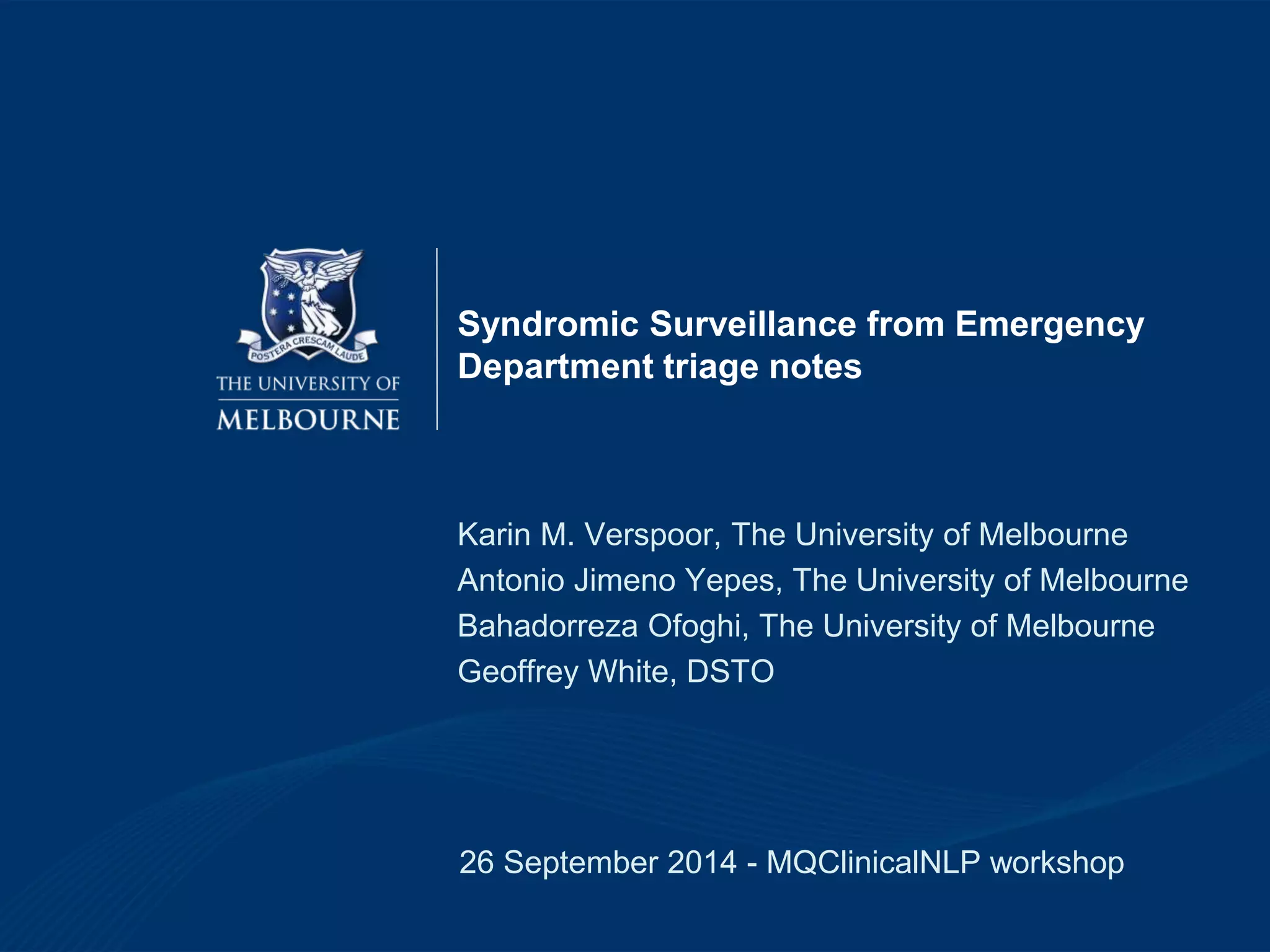 Syndromic Surveillance from Emergency Department Triage Notes | PPTX