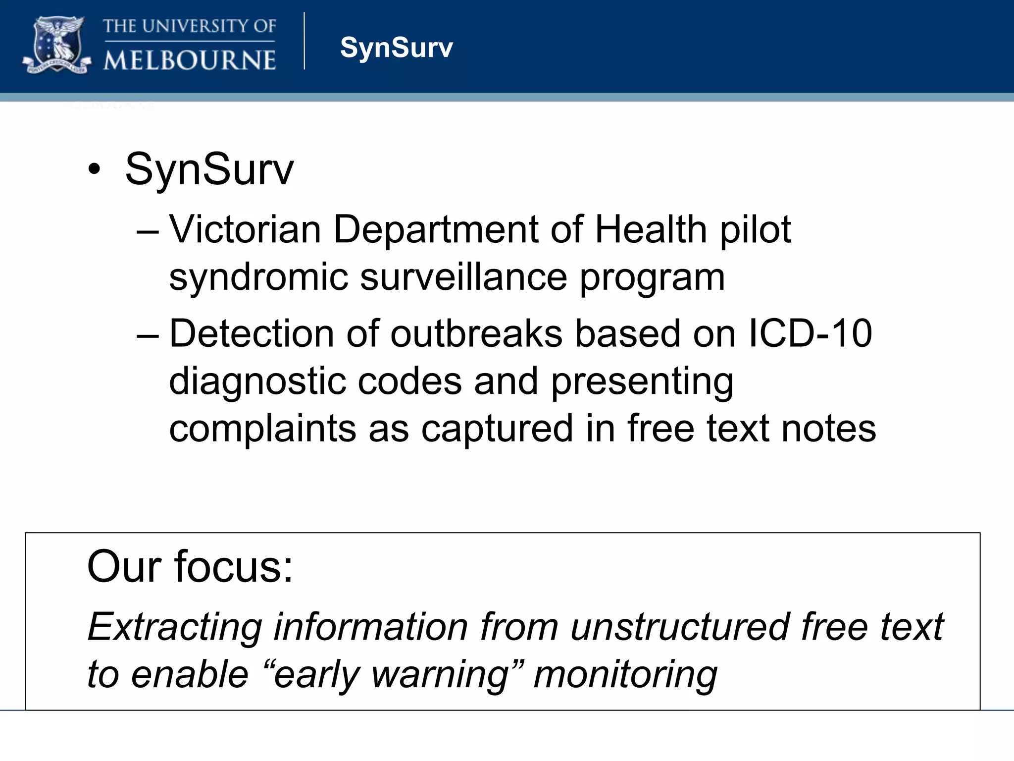 Syndromic Surveillance from Emergency Department Triage Notes | PPTX