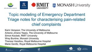 Topic modeling of Emergency Department Triage notes for characterising ...