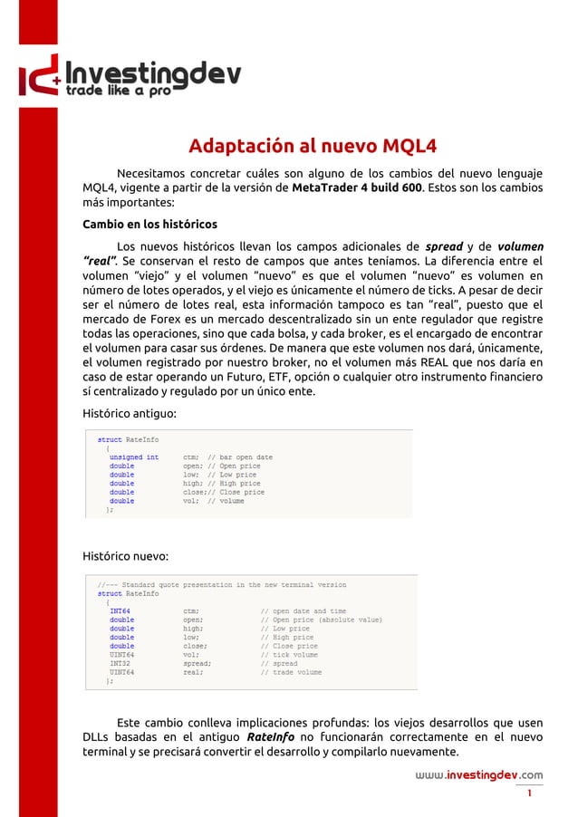 Metatrader 4 Novedades En Mql4 V6xx Y Clase 12 De Curso Mql4 Intermedio De Investingdev Pdf