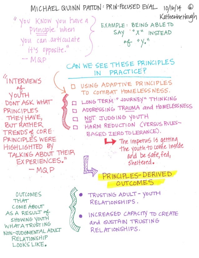 Michael Quinn Patton Principles-Focused Evaluation #eval14 notes