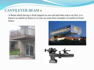 Types Of Beams, Supports & Loads by Mr. K.Satish Poojith Reddy | PPTX