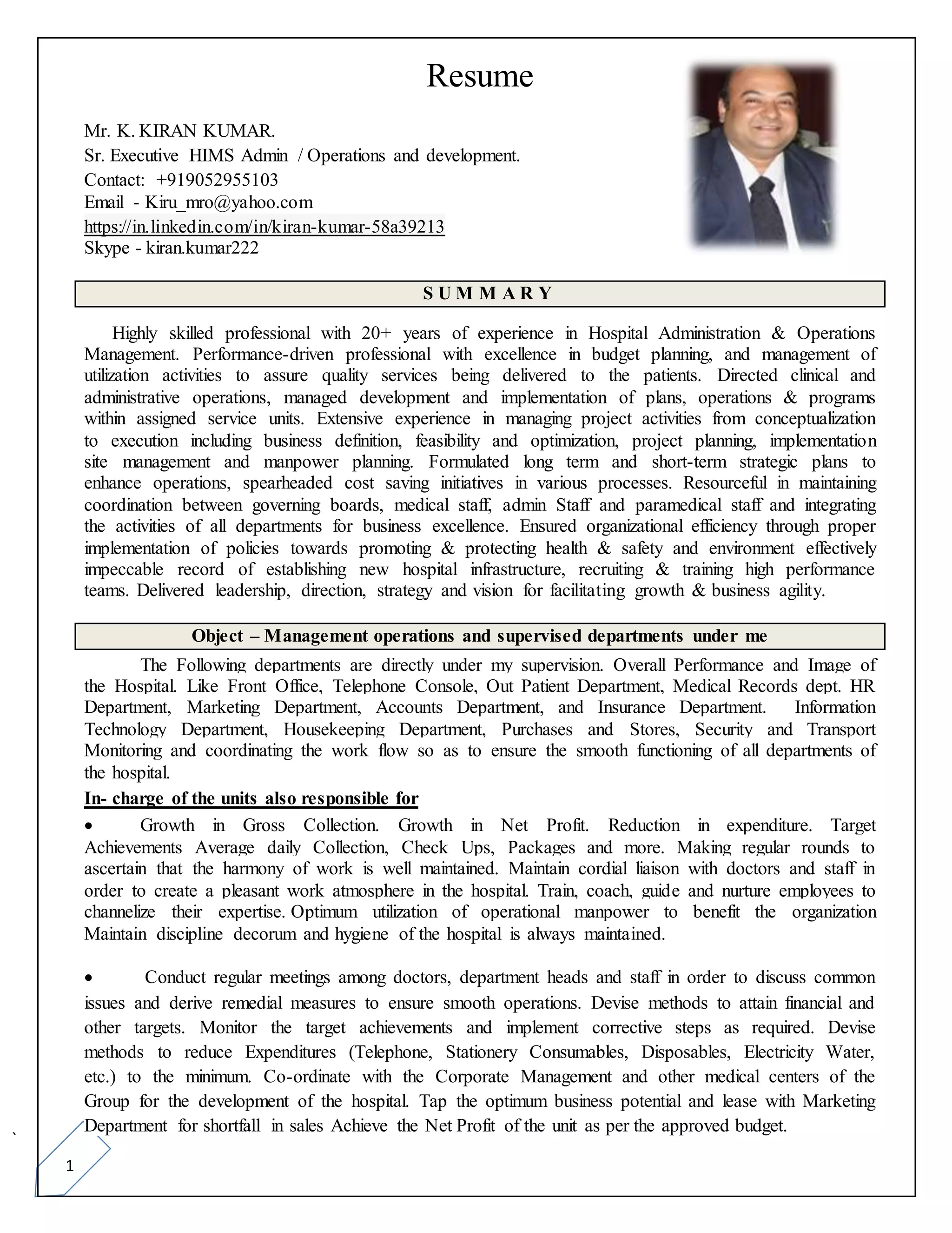 Mr.Kiran Kumar Resume HMIS | DOCX