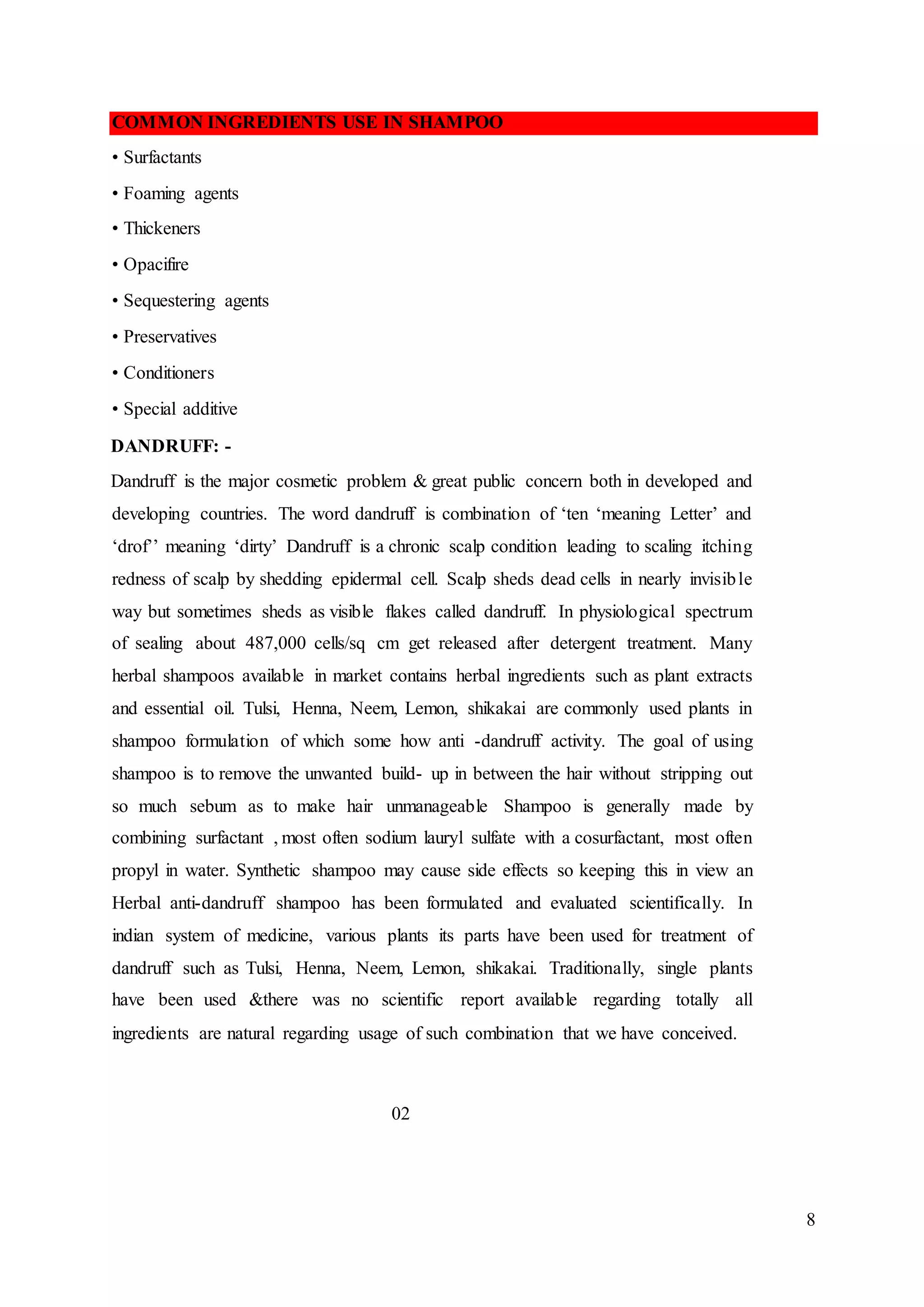 SHAMPOO project Report(Mr.DINESH KUMAR) | DOCX