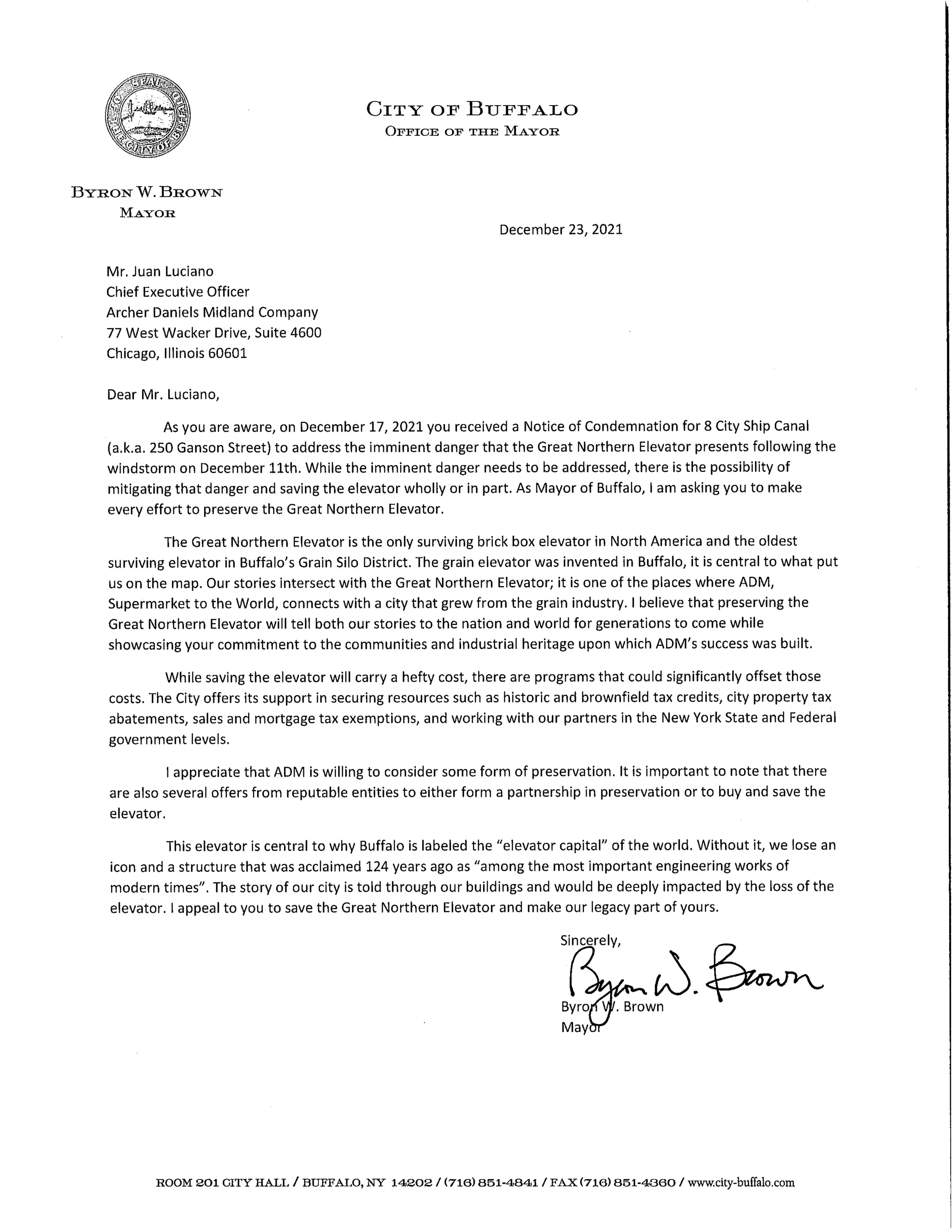 Mr. juan luciano letter from Mayor Byron Brown | PDF