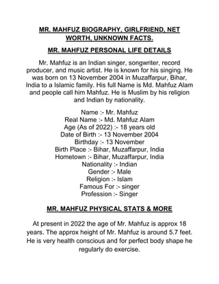 MR. Mahfuz Biography | DOCX | Music | Entertainment