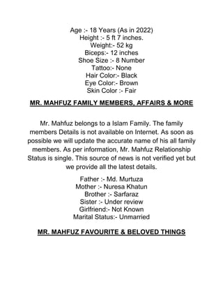 MR. Mahfuz Biography | DOCX | Music | Entertainment