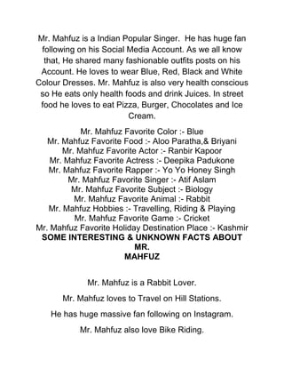 MR. Mahfuz Biography | DOCX | Music | Entertainment