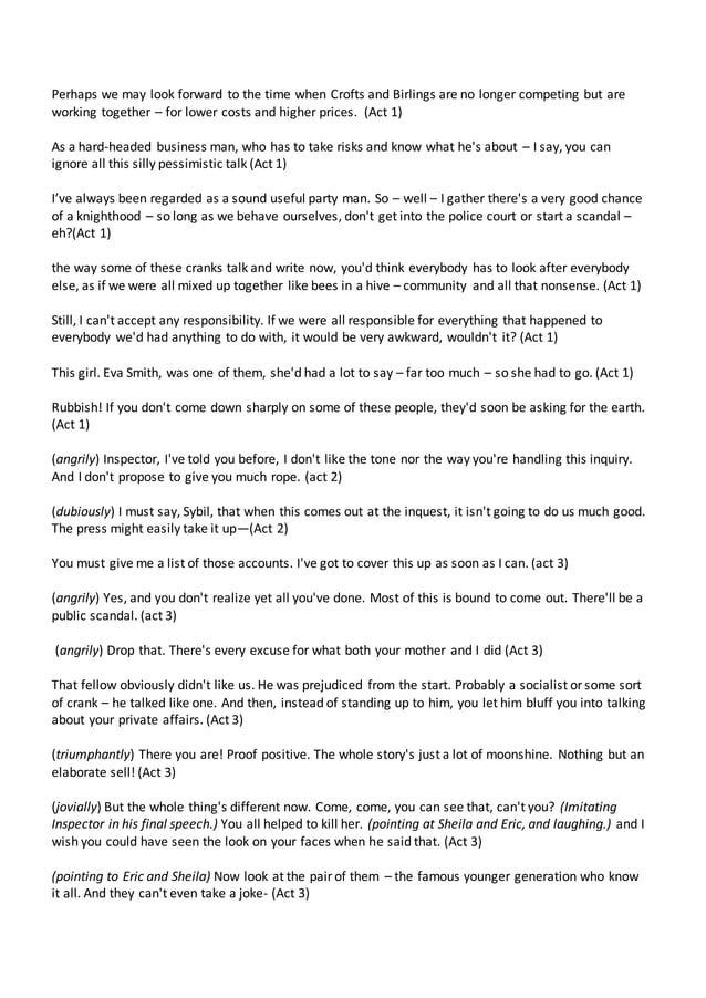 Mr Birling Key Quotes | DOCX