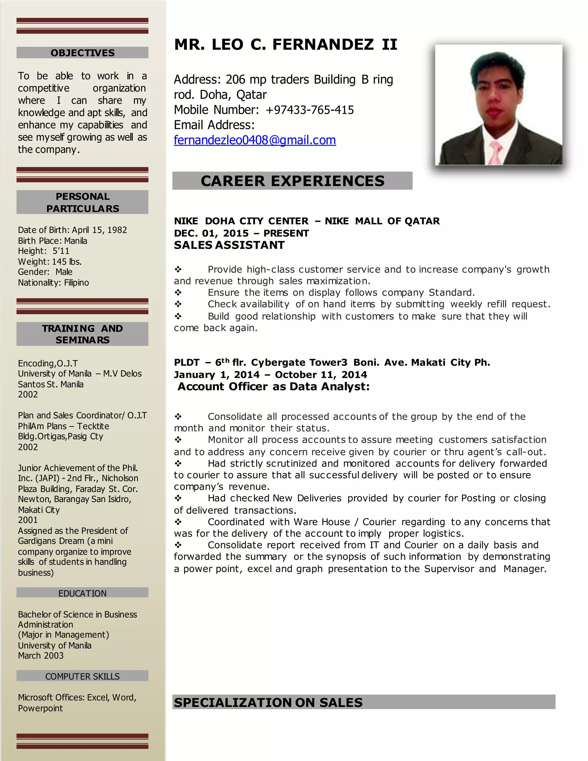 Mr leo-fernandez-resume-qatar new-2 | PDF