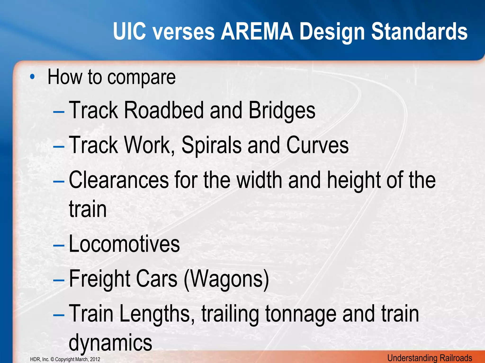Mr. mohamad dichari us standards for railroad types, infrastructure and ...