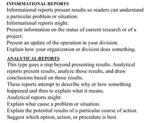 MARKETING RESEARCH, TYPES OF REPORTS, REPORTS OF Research | PPT