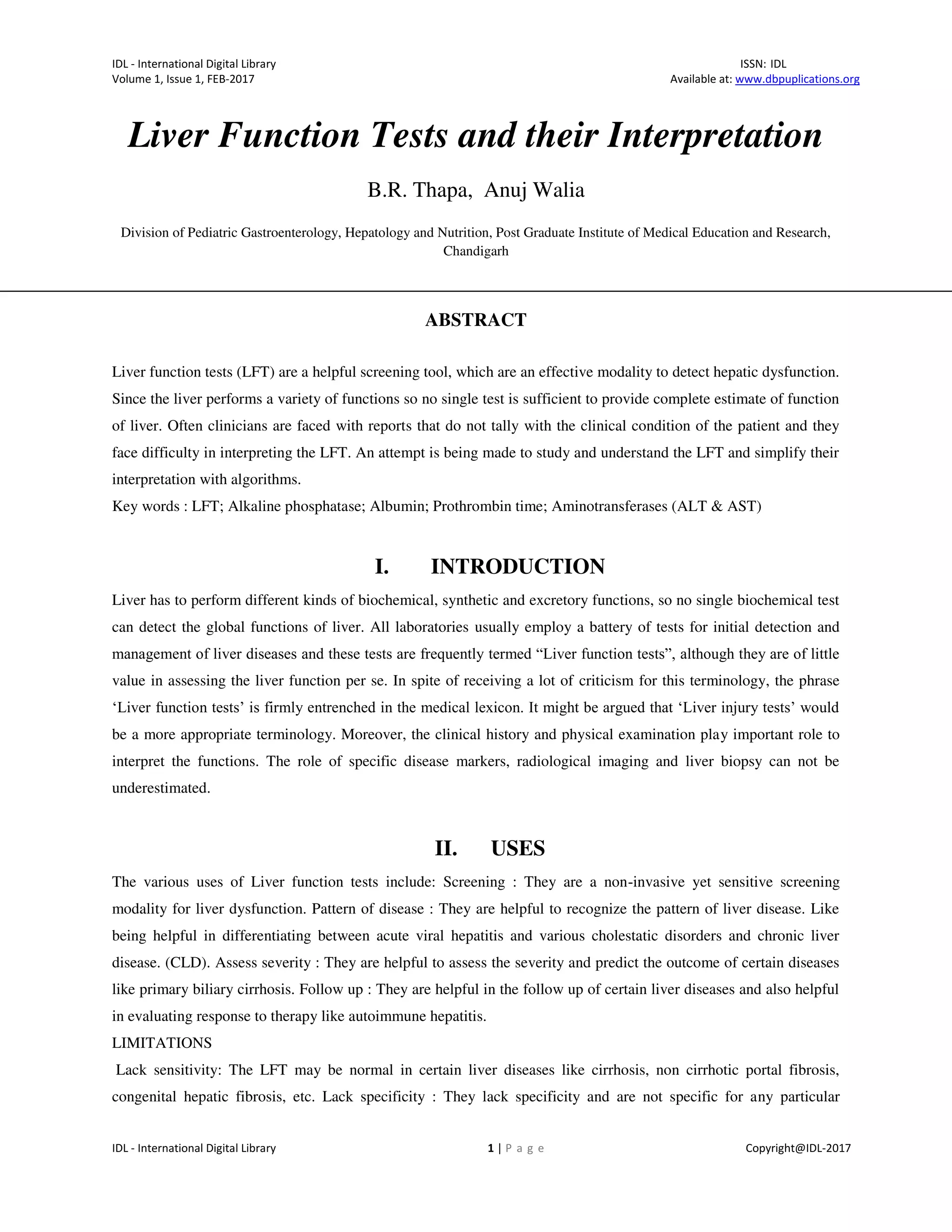 Liver Function Tests and their Interpretation | PDF