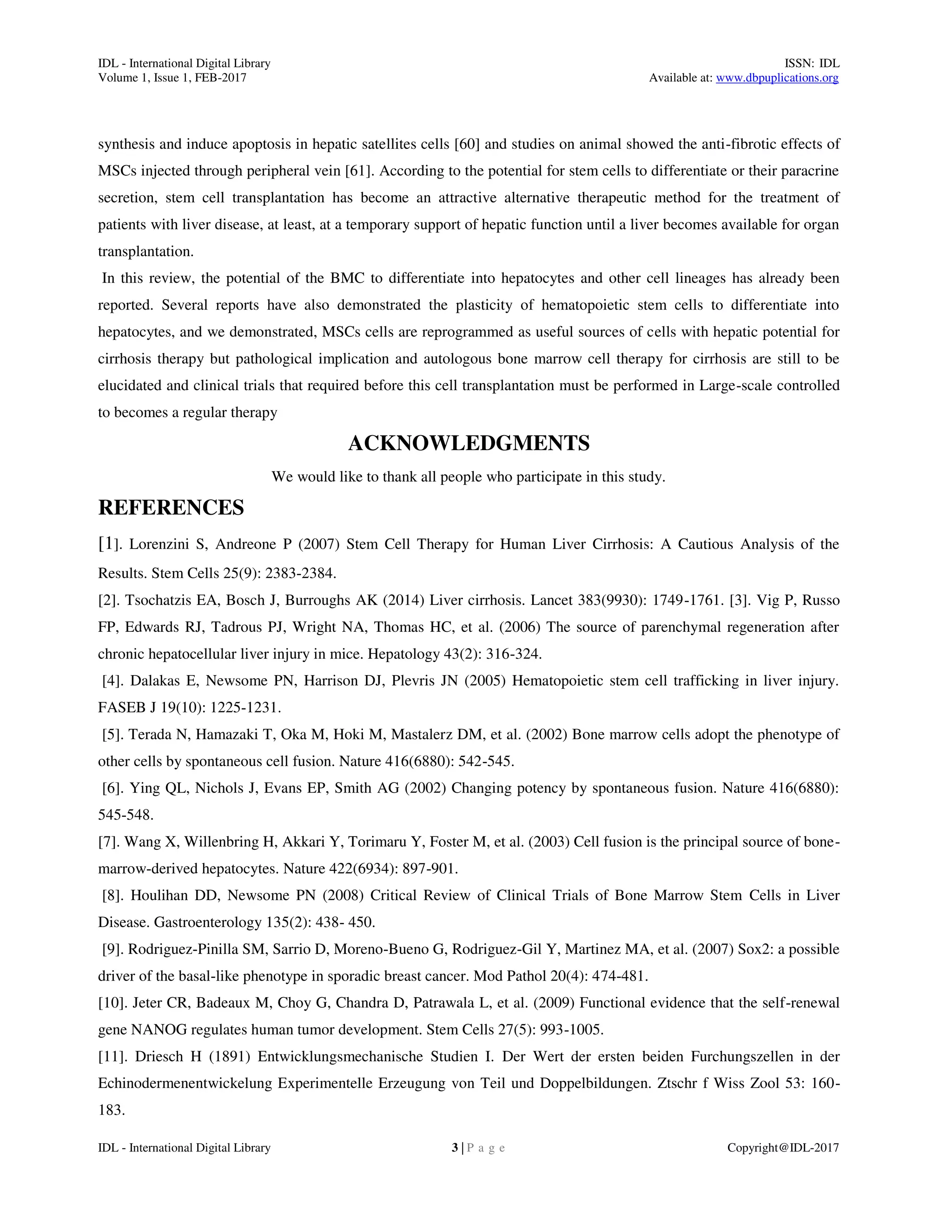 Stem Cell Therapy in Liver Cirrhosis | PDF