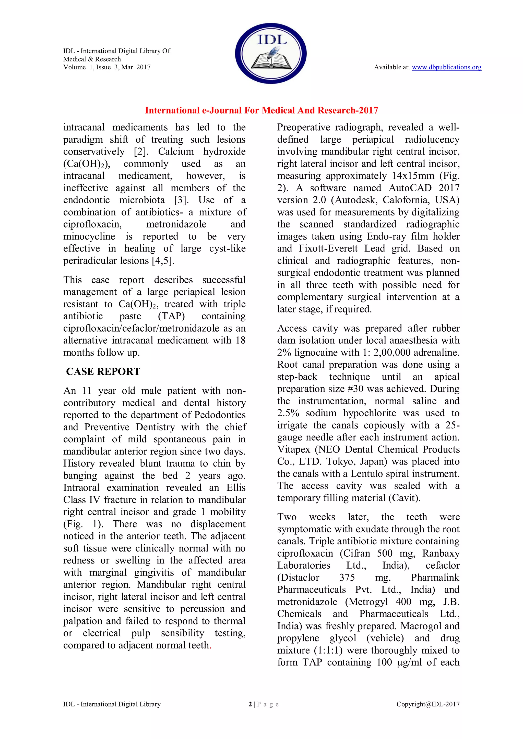 Use of triple antibiotic paste as an intracanal medicament in the non ...