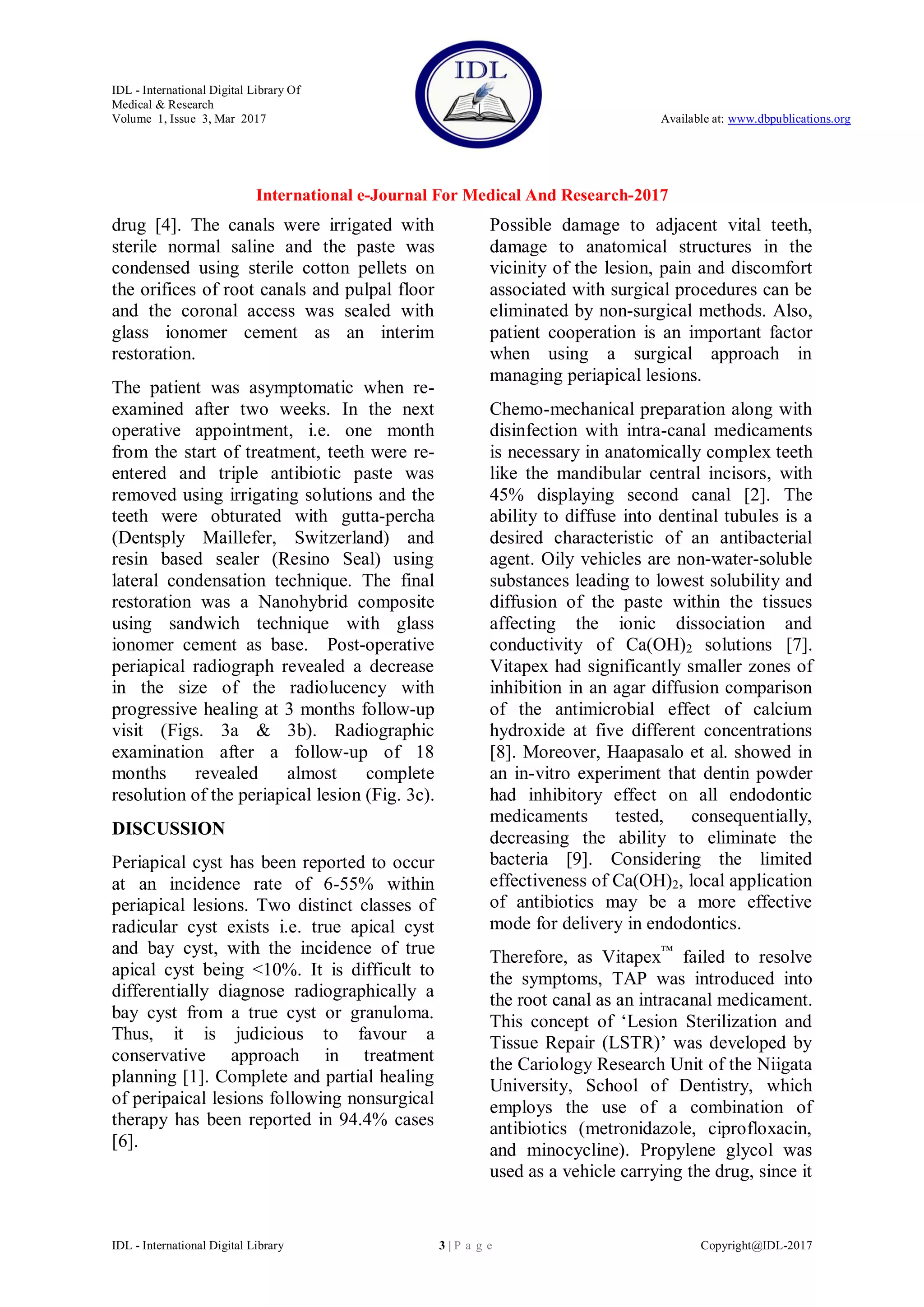 Use of triple antibiotic paste as an intracanal medicament in the non ...