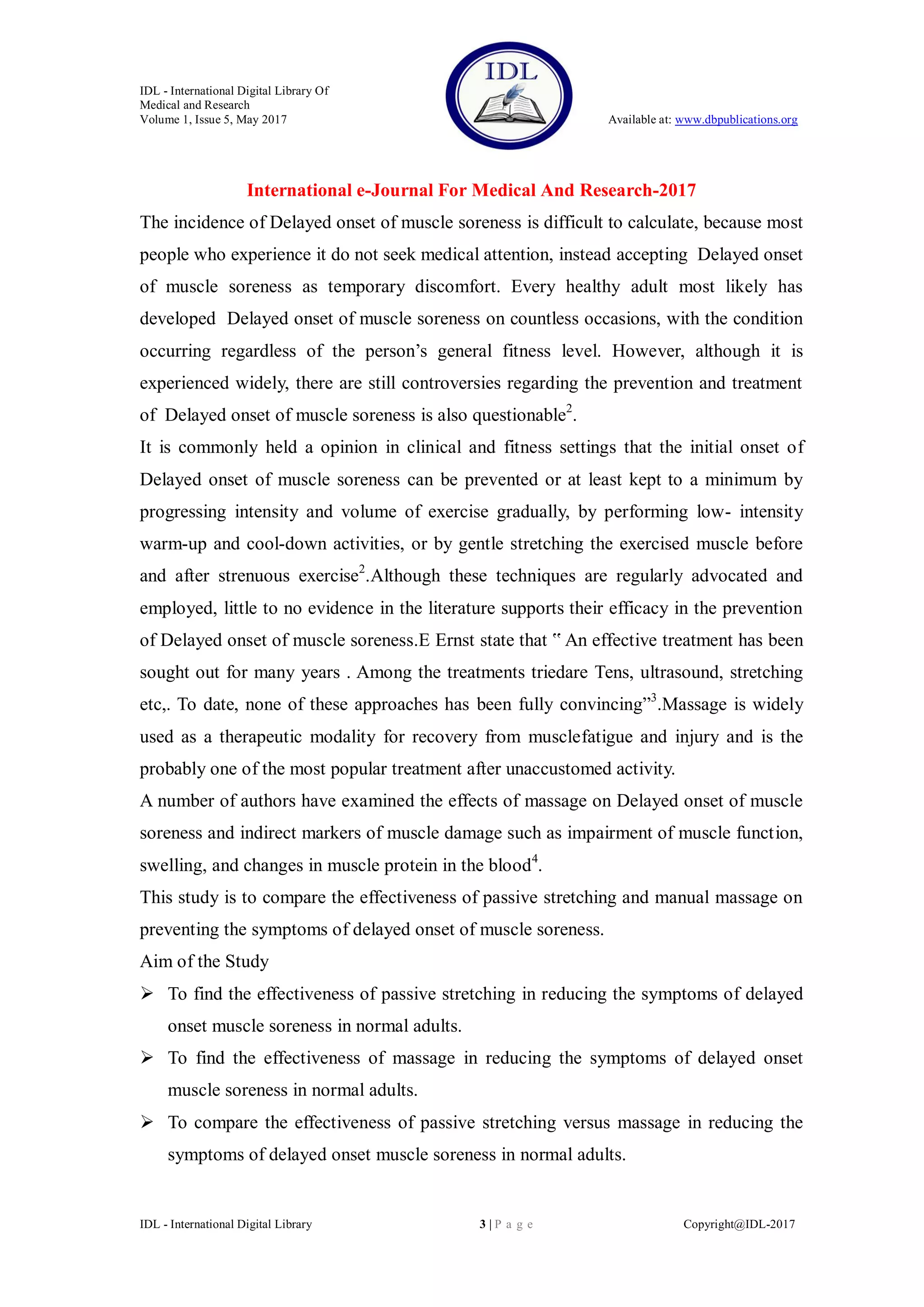 Comparison of Passive Stretching Versus Massage on Preventing the ...