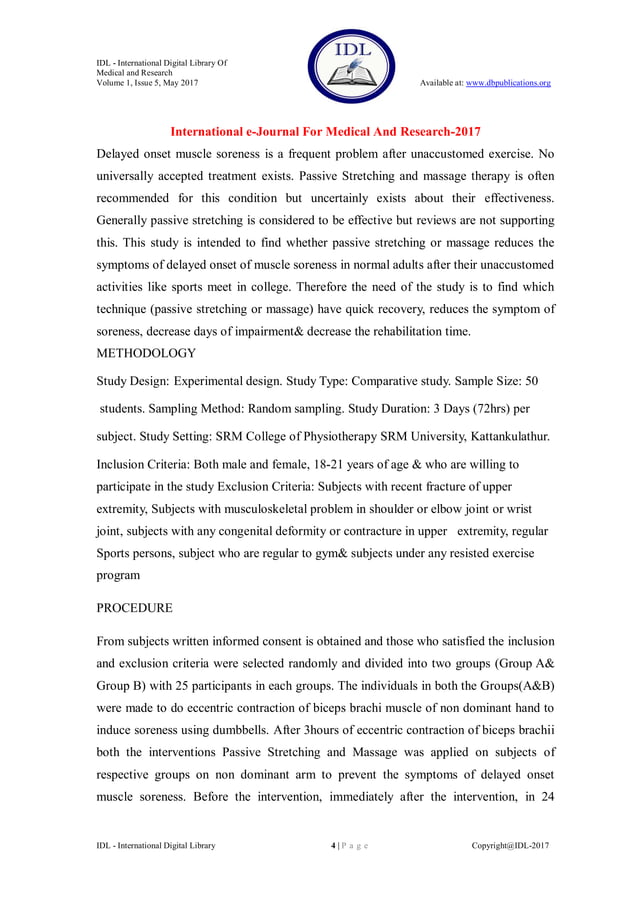 Comparison of Passive Stretching Versus Massage on Preventing the ...