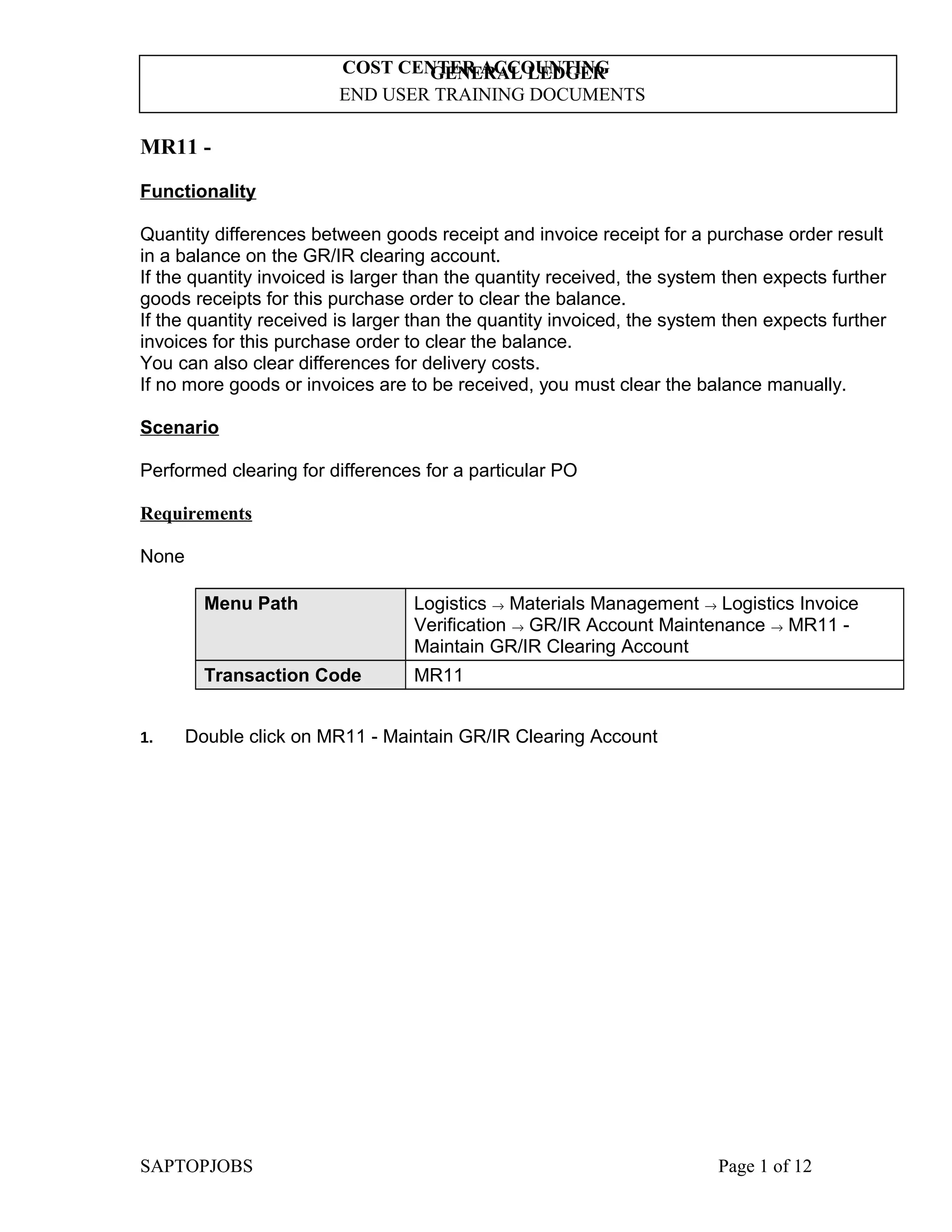 Mr11 grir clearing account maintenance | DOC