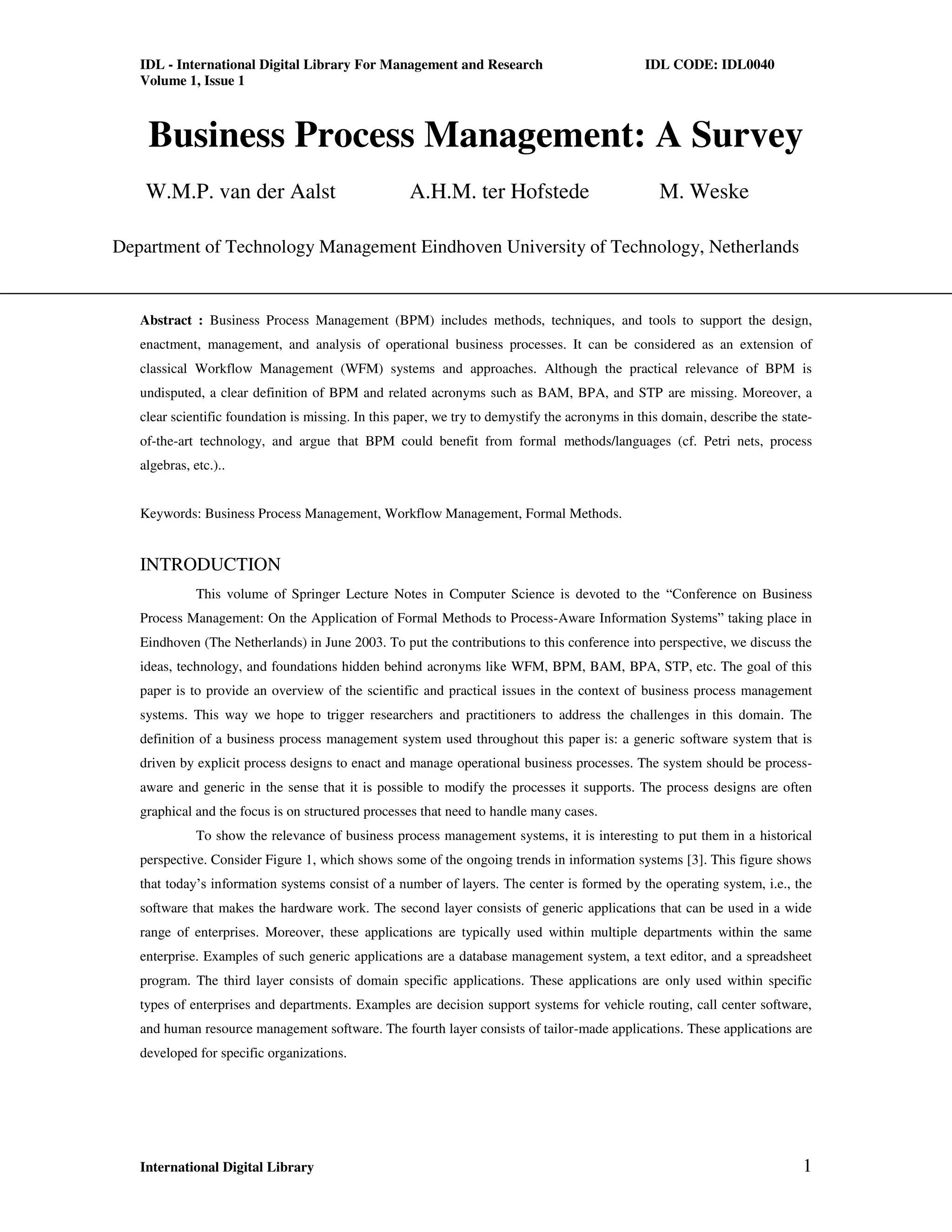 Business Process Management: A Survey | PDF