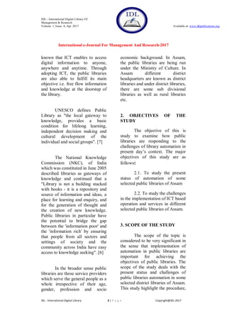 Status of public libraries’ automation in assam: an evaluative study on some selected district ...
