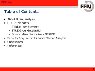 STRIDE Variants and Security Requirements-based Threat Analysis (FFRI ...