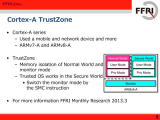 TrustZone use case and trend (FFRI Monthly Research Mar 2017) | PDF
